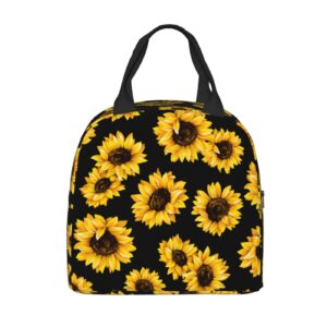 prelerdiy black sunflower lunch box insulated meal bag lunch bag reusable snack bag food container for boys girls men women school work travel picnic