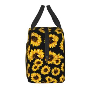 PrelerDIY Black Sunflower Lunch Box Insulated Meal Bag Lunch Bag Reusable Snack Bag Food Container For Boys Girls Men Women School Work Travel Picnic