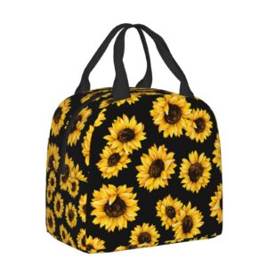 PrelerDIY Black Sunflower Lunch Box Insulated Meal Bag Lunch Bag Reusable Snack Bag Food Container For Boys Girls Men Women School Work Travel Picnic