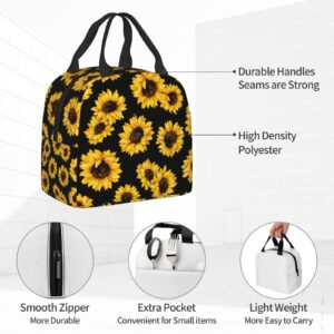 PrelerDIY Black Sunflower Lunch Box Insulated Meal Bag Lunch Bag Reusable Snack Bag Food Container For Boys Girls Men Women School Work Travel Picnic