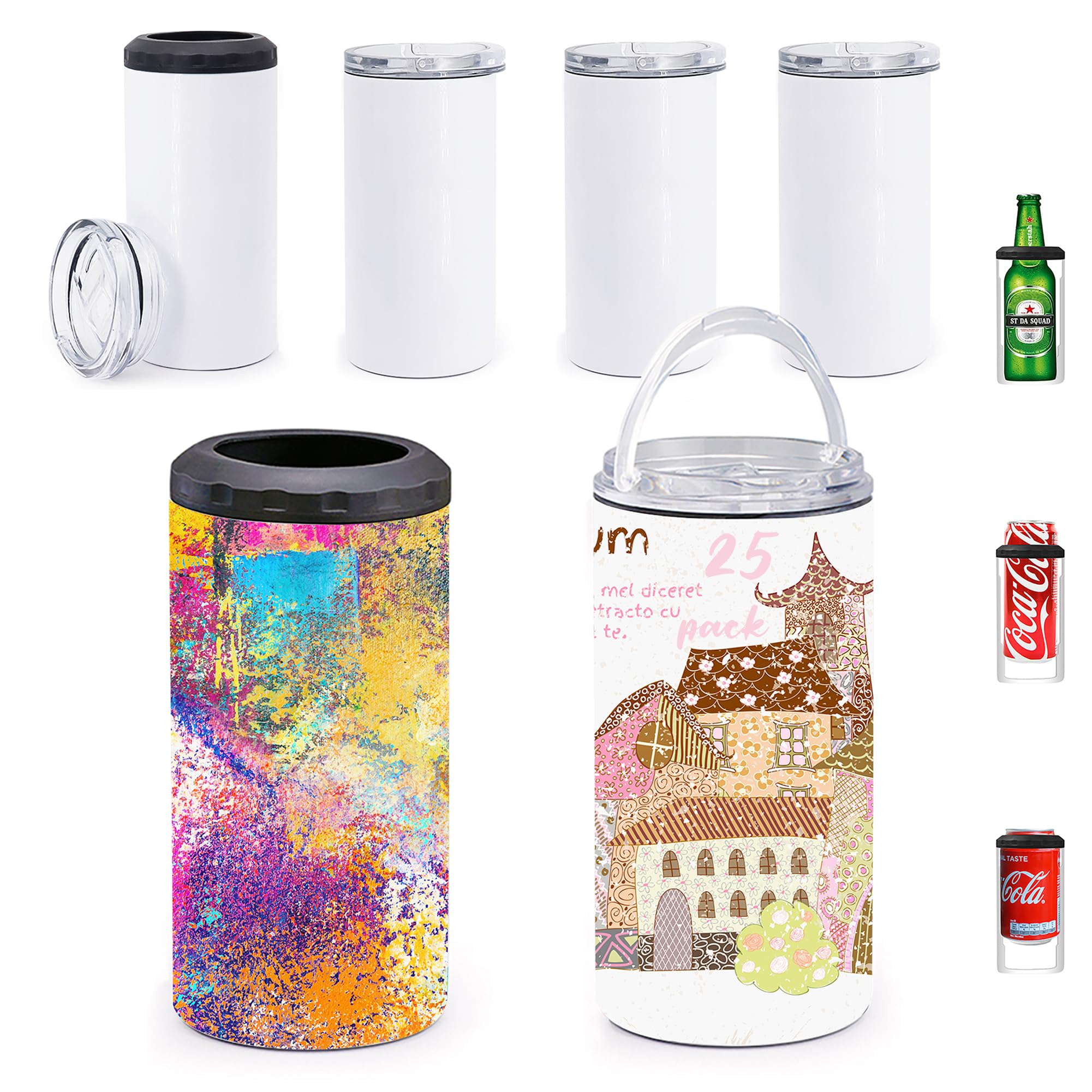 VACVOU 25 Pack16 OZ 4-in-1 Skinny Can Cooler Double Wall Stainless Steel Insulated Can Holder, Sublimation Slim Skinny White Stainless Steel Can Cooler,Sublimation Tumbler,Beer Can Cooler