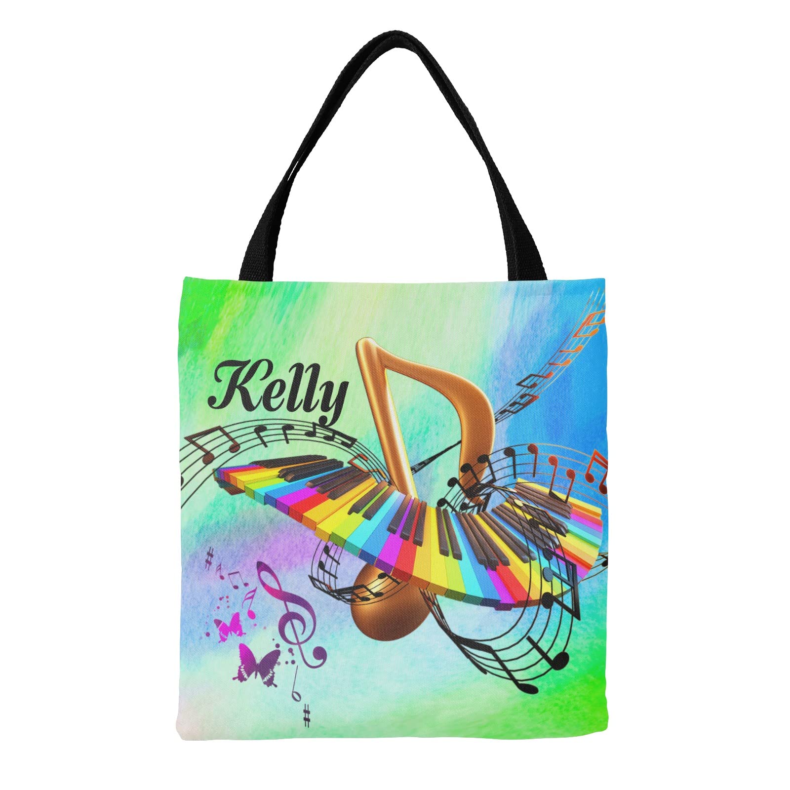 CUXWEOT Personalized Canvas Tote Bag Colorful Music Note Shopping Reusable Grocery Bag Shoulder Bags for Women Girl Gift