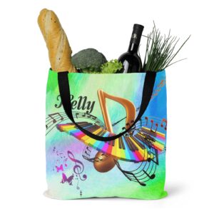 CUXWEOT Personalized Canvas Tote Bag Colorful Music Note Shopping Reusable Grocery Bag Shoulder Bags for Women Girl Gift