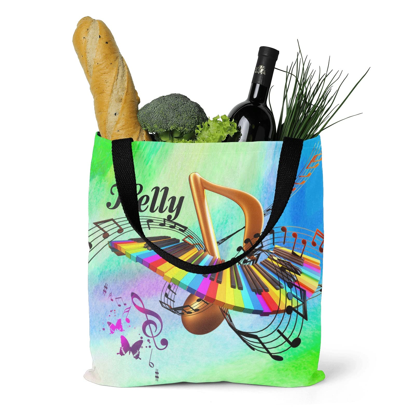 CUXWEOT Personalized Canvas Tote Bag Colorful Music Note Shopping Reusable Grocery Bag Shoulder Bags for Women Girl Gift