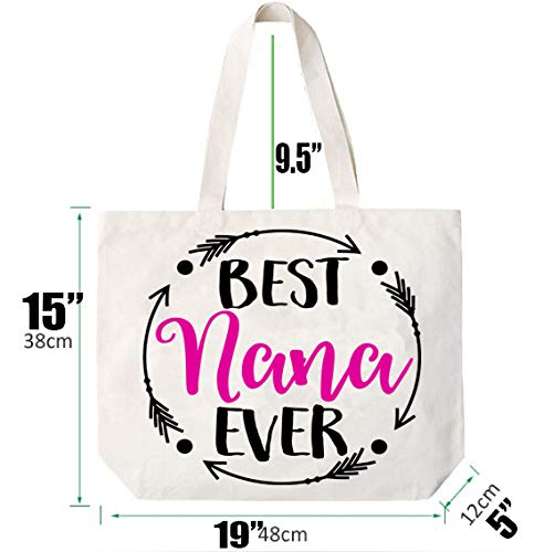 COCOVICI Nana Tote Bag | Grandma Gifts | Nana Gifts | Nana Christmas Gift | Christmas Gift from Grandkids (Best Nana Ever Pink/Black Font)