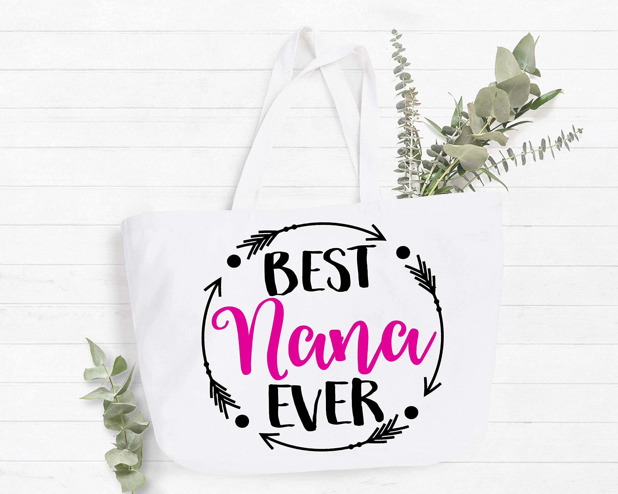 COCOVICI Nana Tote Bag | Grandma Gifts | Nana Gifts | Nana Christmas Gift | Christmas Gift from Grandkids (Best Nana Ever Pink/Black Font)