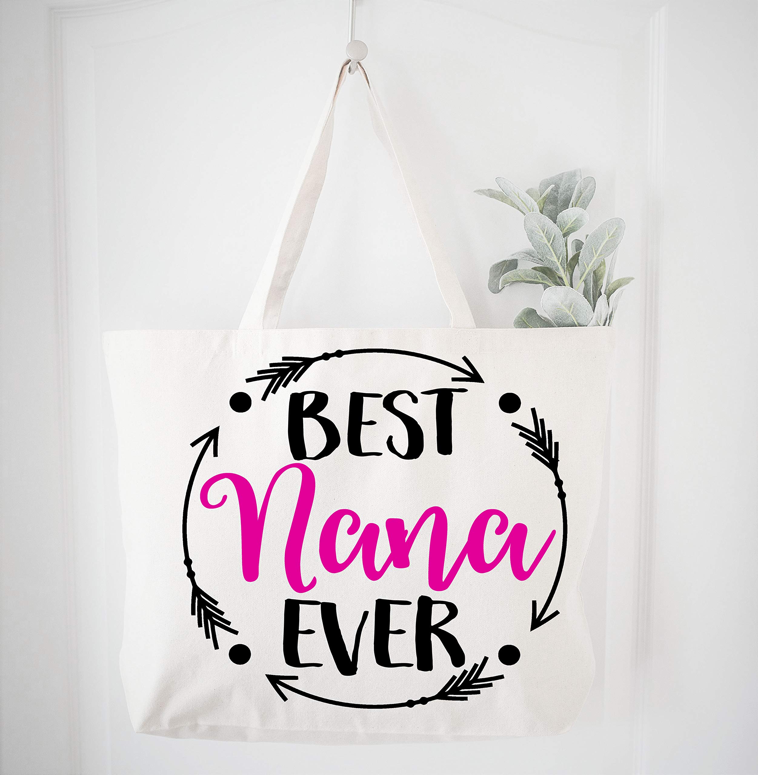 COCOVICI Nana Tote Bag | Grandma Gifts | Nana Gifts | Nana Christmas Gift | Christmas Gift from Grandkids (Best Nana Ever Pink/Black Font)