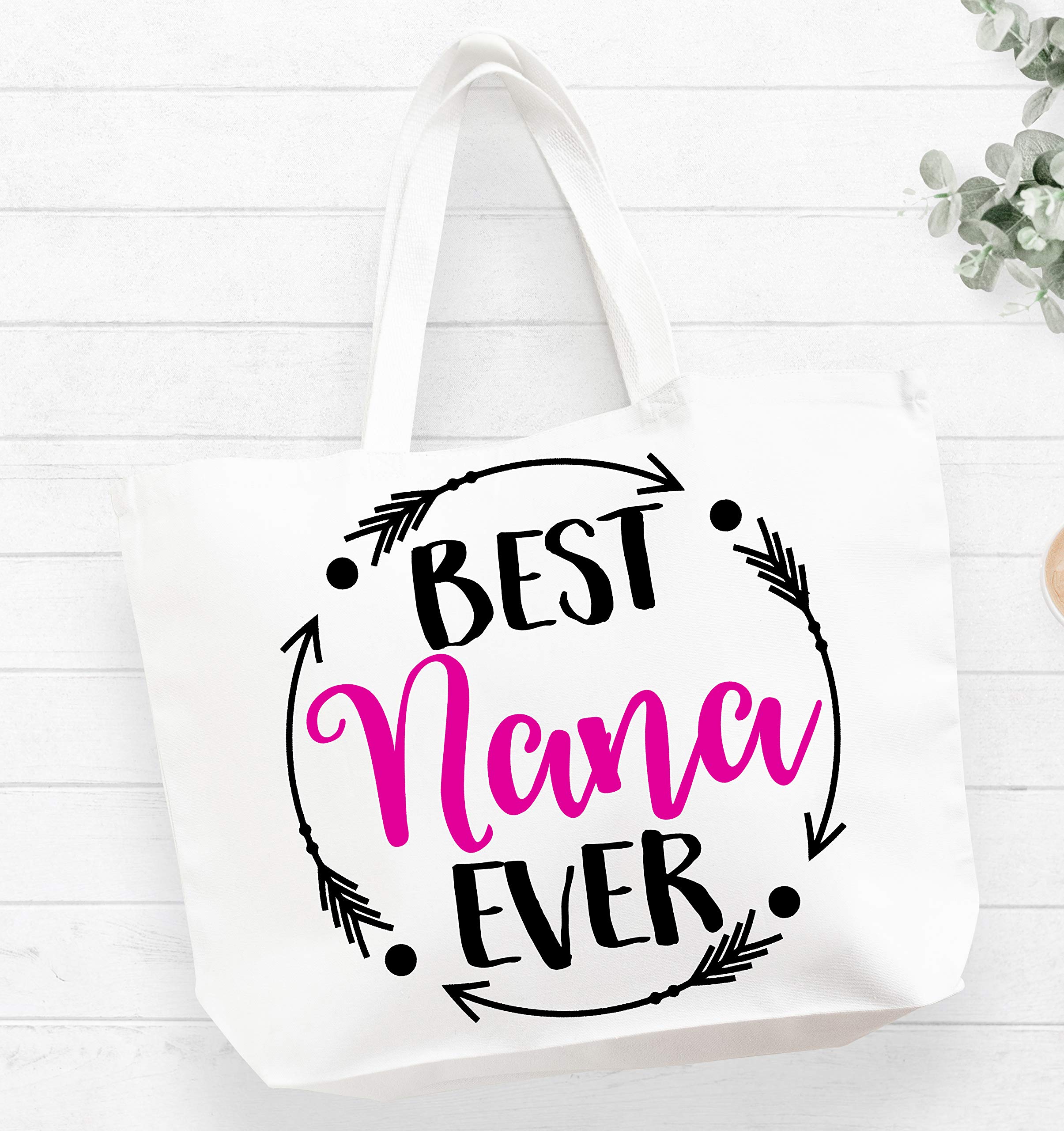 COCOVICI Nana Tote Bag | Grandma Gifts | Nana Gifts | Nana Christmas Gift | Christmas Gift from Grandkids (Best Nana Ever Pink/Black Font)