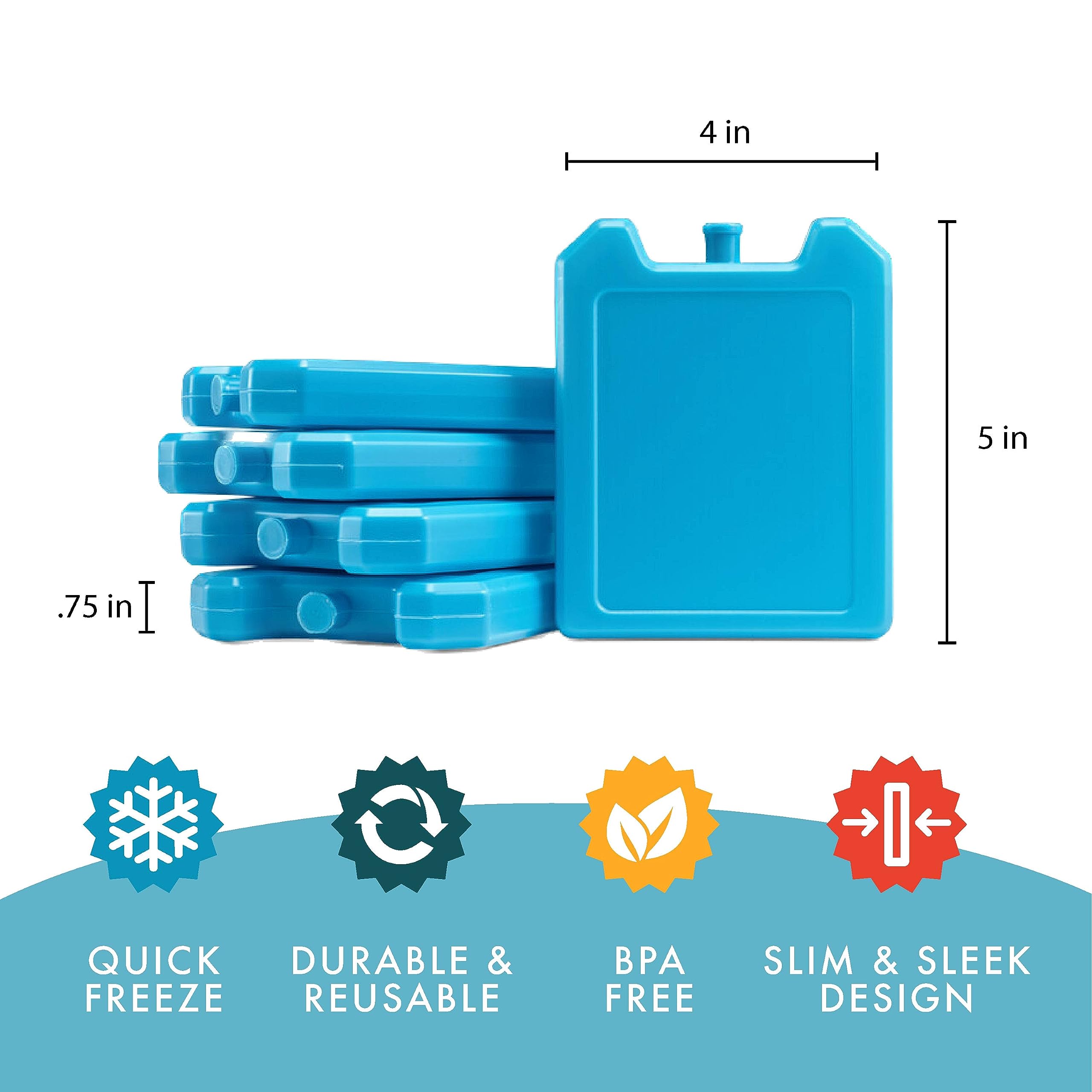 Fit & Fresh Cool Coolers, 5 Pack Days of the Week Ice Blocks, Compact & Reusable Ice Packs for Lunch Boxes & Coolers, Blue