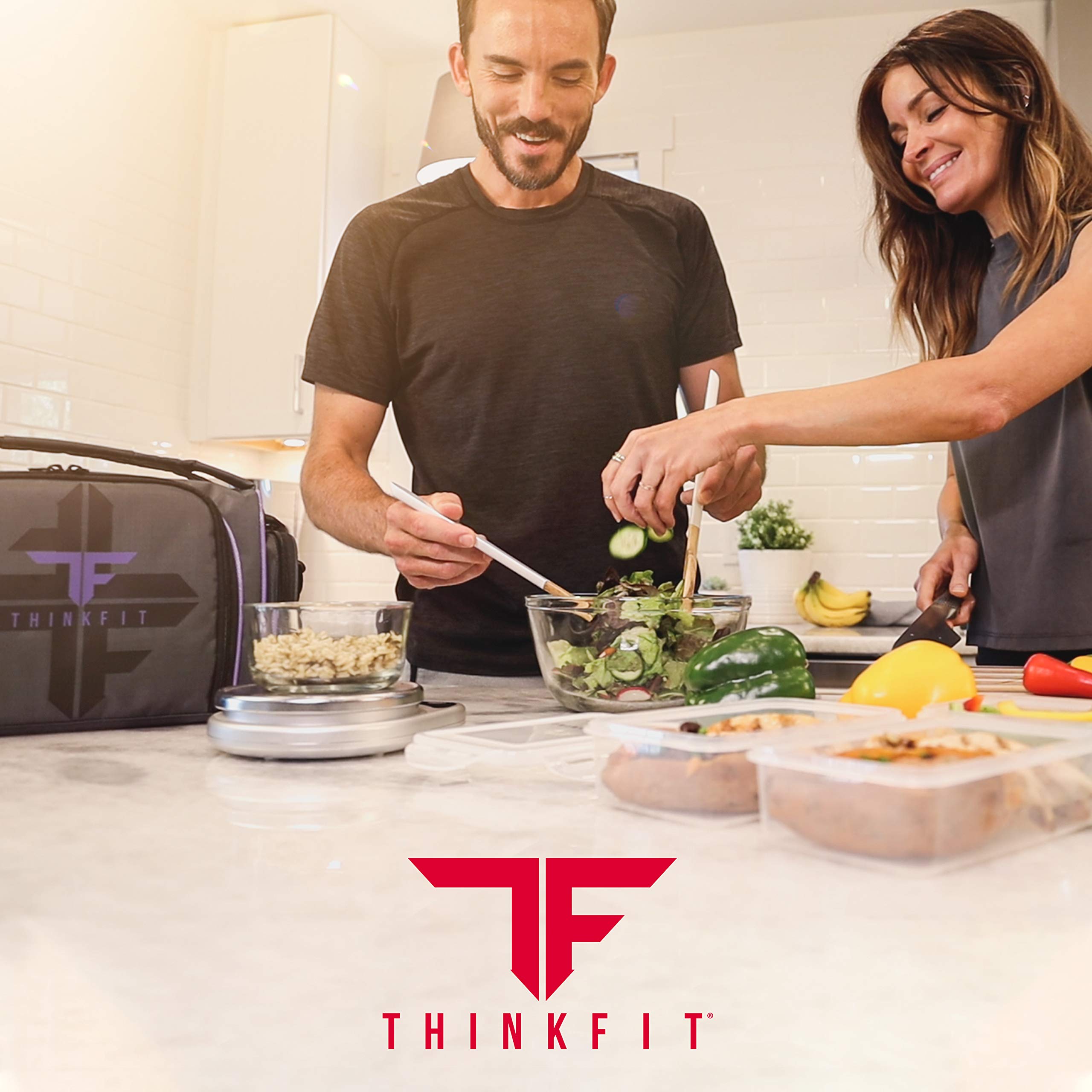 ThinkFit Clear Lunch Bag with 6 Meal Prep Containers - BPA-Free, Reusable, Microwave + Freezer Safe - With Shaker Cup and more! Clear Lunch Box - Clear Lunch Bags for Work - Transparent Lunch Bag