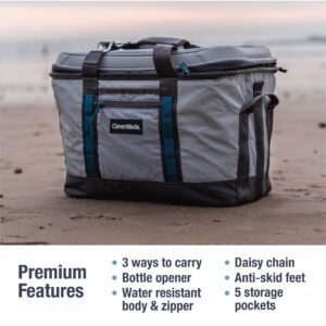 CleverMade Maverick Collapsible Cooler Bag - 50 Can Insulated Leakproof Soft Sided Beverage-Tote with Shoulder Strap, Bottle Opener and Storage Pockets, Navy, Large, One Size