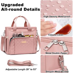 AIJIEKE Lunch Bag for Women, Insulated Lunch Box Tote Bag for Work, Extra Large Wide Open Leak Proof Cooler Bag with Shoulder Strap & Side Pockets for Picnic Hiking Beach, Pink