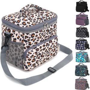 gyeukham insulated lunch bag for adult/women/men, reusable lunch box cooler soft leakproof tote, thermal meal prep lunch pail with adjustable shoulder strap for picnic/school/travel/office, leopard