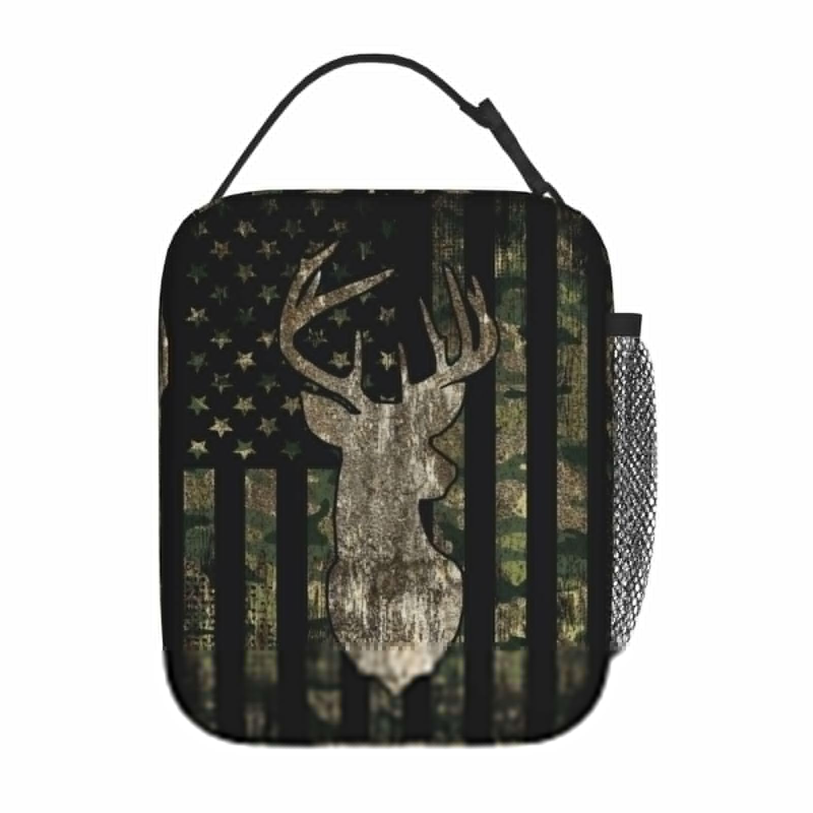 YETTA YANG Camouflage Hunting Tactical Deer Camo American Flag Portable Lunch Bag Insulated Lunch Box Reusable Totes For Women Men Work Picnic Camping