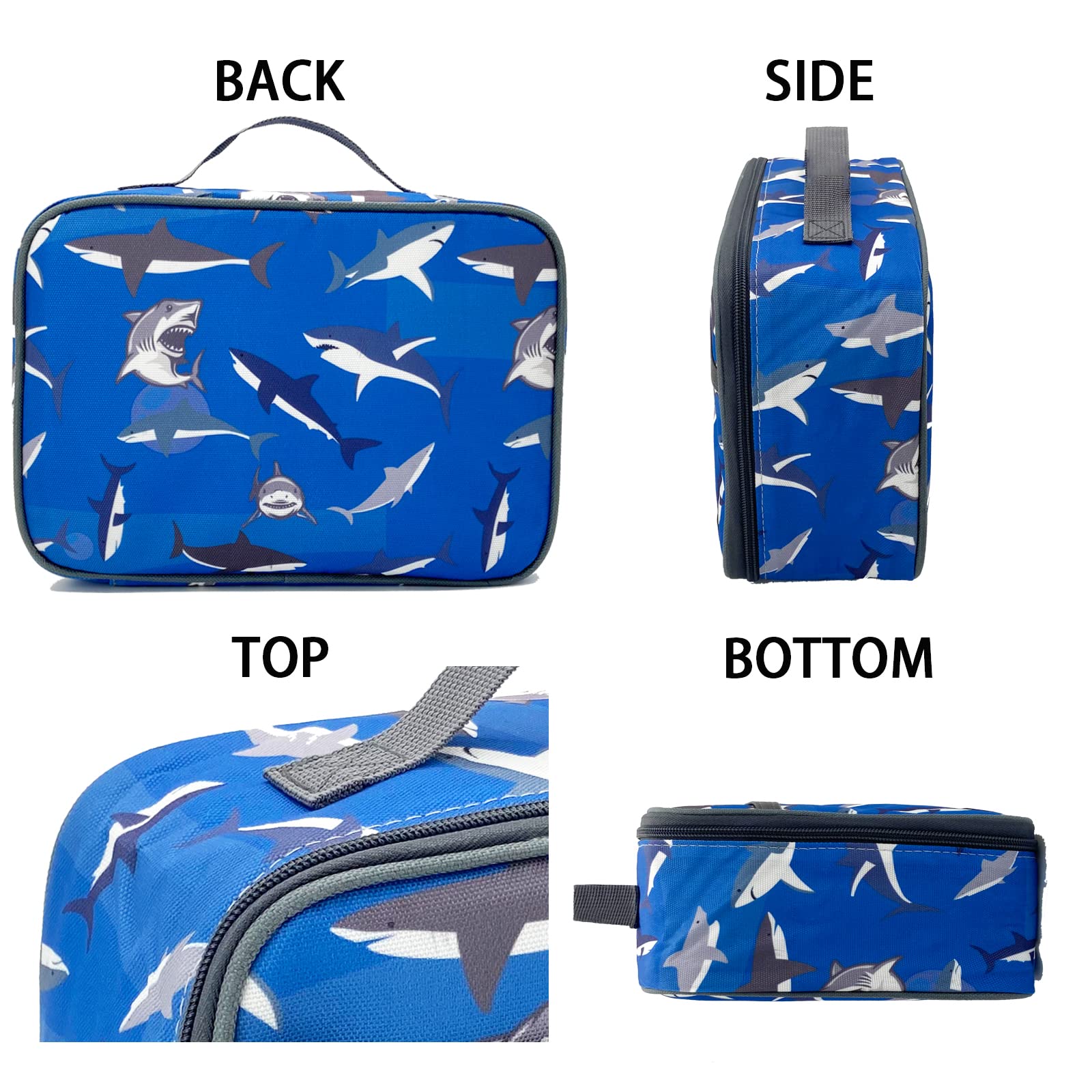 Kulle shark lunch box for Kids boys Insulated Lunch bag for toddler,Washable and Reusable Lunch Boxes for School, Work, Picnic or Travel,Astronaut Camo Space Dinosaur (Shark)