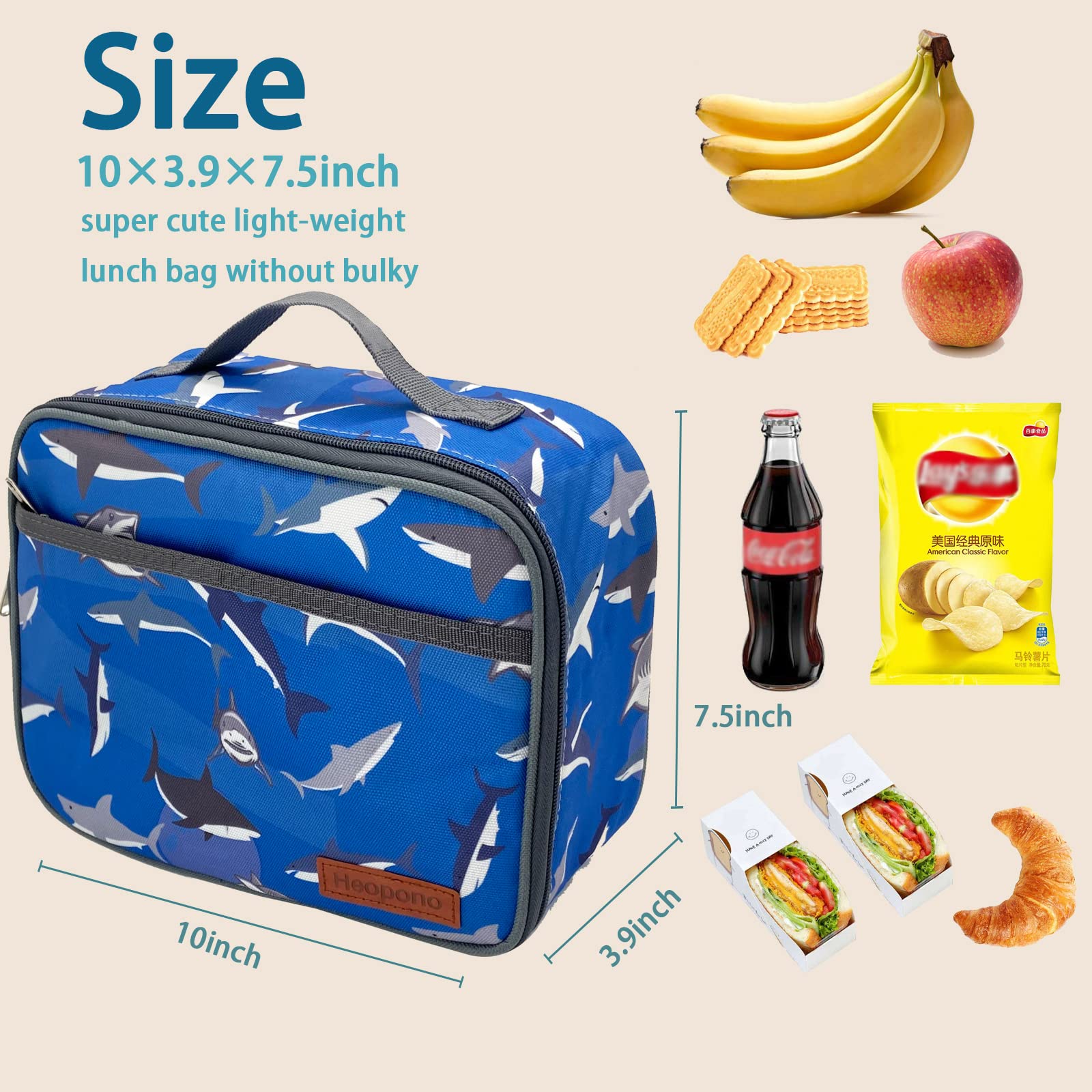 Kulle shark lunch box for Kids boys Insulated Lunch bag for toddler,Washable and Reusable Lunch Boxes for School, Work, Picnic or Travel,Astronaut Camo Space Dinosaur (Shark)