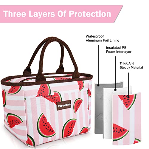 Tirrinia Lunch Bags for Women Men, Cute Insulated Lunch Tote Bag for Women, Fashionable Leakproof Lunch Box for Adult, Reusable Large Cooler Lunch Bag for Working/Picnic - Pink Melon