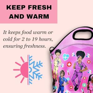 Reflections By Zana Large Pink Afro African American Women Neoprene Lunch Tote with Adjustable Shoulder Strap