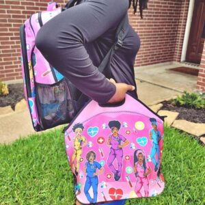 Reflections By Zana Large Pink Afro African American Women Neoprene Lunch Tote with Adjustable Shoulder Strap