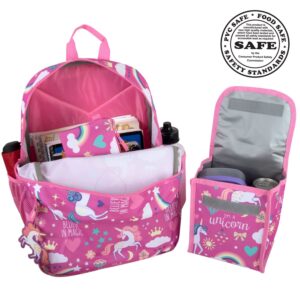 Trail maker Girls 6 in 1 Backpack and Lunch Box Set for School with Pencil Case, Water Bottle, Fidget Keychain Attached for Kids (Magic & Unicorns)