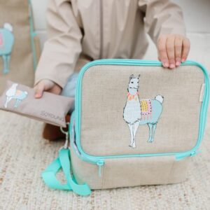 SoYoung Insulated Lunch Bag for Boys and Girls, Reusable Lunch Box with Removable Liner, Adjustable Strap and Pocket, Machine Washable Portable Bag with Handle for School, Picnic (Groovy Llama)