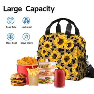 Rcekvoh Sunflower Leopard Cow Print Insulated Lunch Bag Women Girls Waterproof Lunch Box Freezable Lunch Tote Bag for Work Picnic with Adjustable Shoulder Strap Mesh Pocket