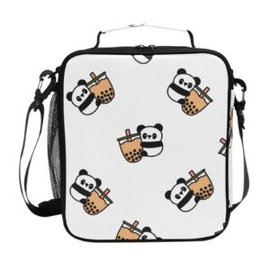 ammao kids lunch bag for boy girl cute panda boba milk tea insulated lunch box with shoulder strap reusable cooler bags for one size