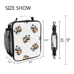 AMmao Kids Lunch Bag for Boy Girl Cute Panda Boba Milk Tea Insulated Lunch Box with Shoulder Strap Reusable Cooler Bags for One Size