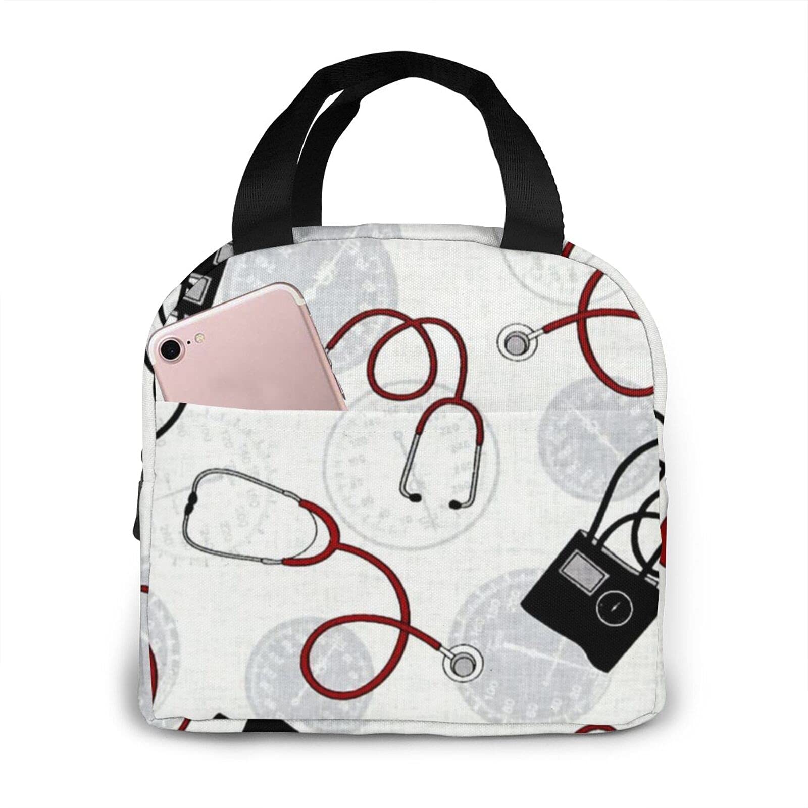 Kslai Calling All Nurses Blood Pressure White Lunch Bag Tote Bag Lunch Bag for Women Lunch Box Insulated Lunch Container