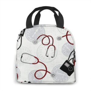 Kslai Calling All Nurses Blood Pressure White Lunch Bag Tote Bag Lunch Bag for Women Lunch Box Insulated Lunch Container