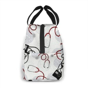 Kslai Calling All Nurses Blood Pressure White Lunch Bag Tote Bag Lunch Bag for Women Lunch Box Insulated Lunch Container