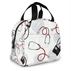 Kslai Calling All Nurses Blood Pressure White Lunch Bag Tote Bag Lunch Bag for Women Lunch Box Insulated Lunch Container