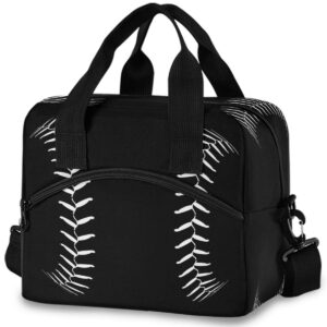 oarencol fashion baseball cool black insulated lunch tote bag sport softball ball print reusable cooler lunch box with shoulder strap for women men work picnic school beach