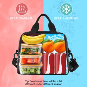 Oarencol Fashion Baseball Cool Black Insulated Lunch Tote Bag Sport Softball Ball Print Reusable Cooler Lunch Box with Shoulder Strap for Women Men Work Picnic School Beach