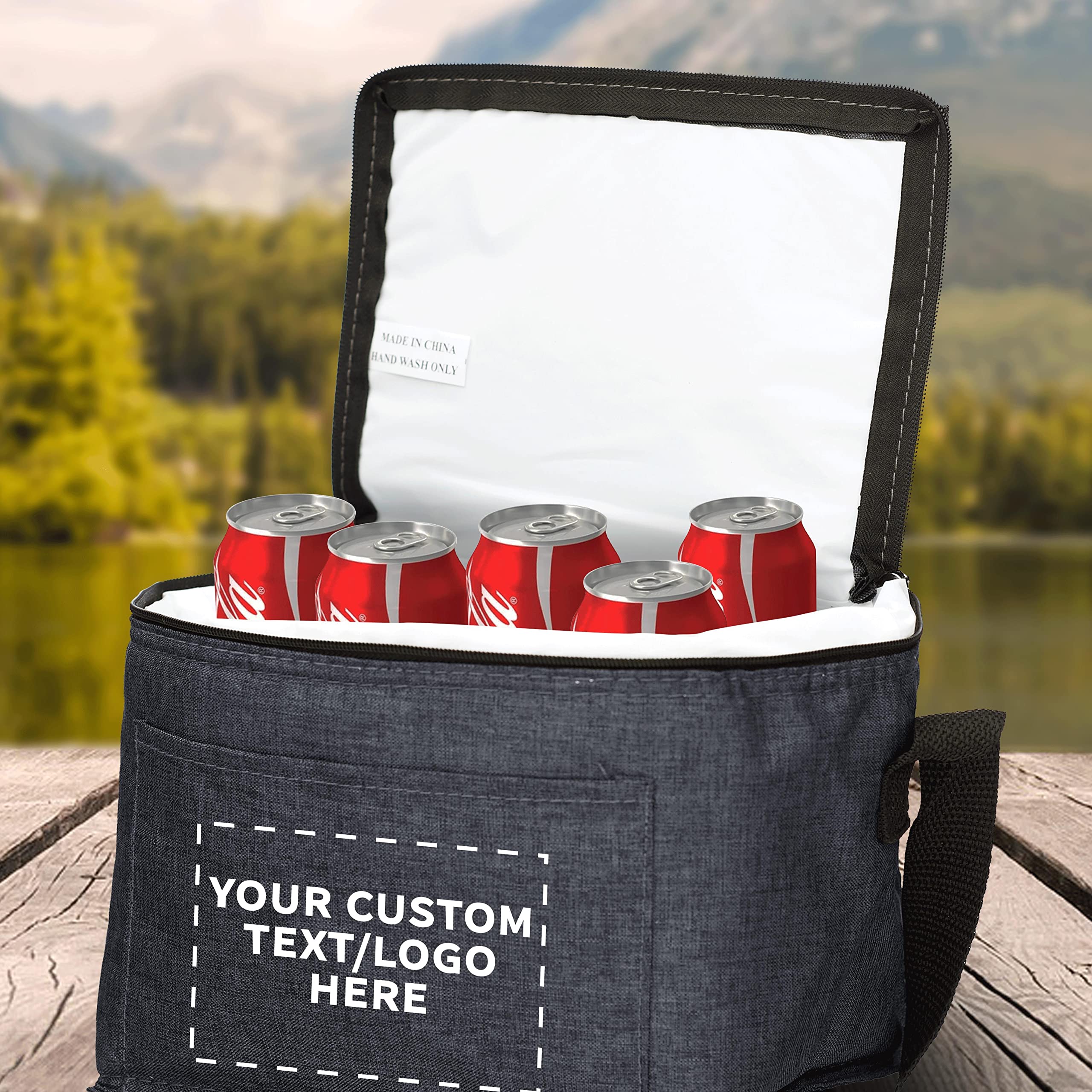 DISCOUNT PROMOS Custom Insulated Cooler Lunch Bag Set of 10, Personalized Bulk Pack - Perfect for Work, Travel, Outdoor Events - Black