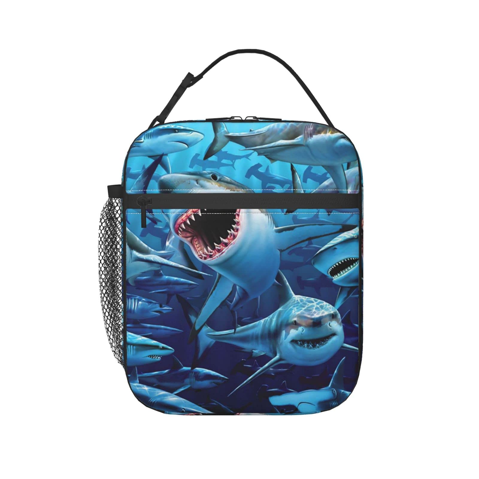 JASMODER Hungry Sharks Insulated Lunch Box Bag Portable Lunch Tote For Women Men And Kids