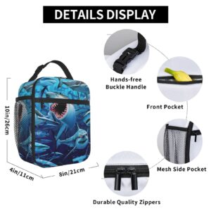 JASMODER Hungry Sharks Insulated Lunch Box Bag Portable Lunch Tote For Women Men And Kids