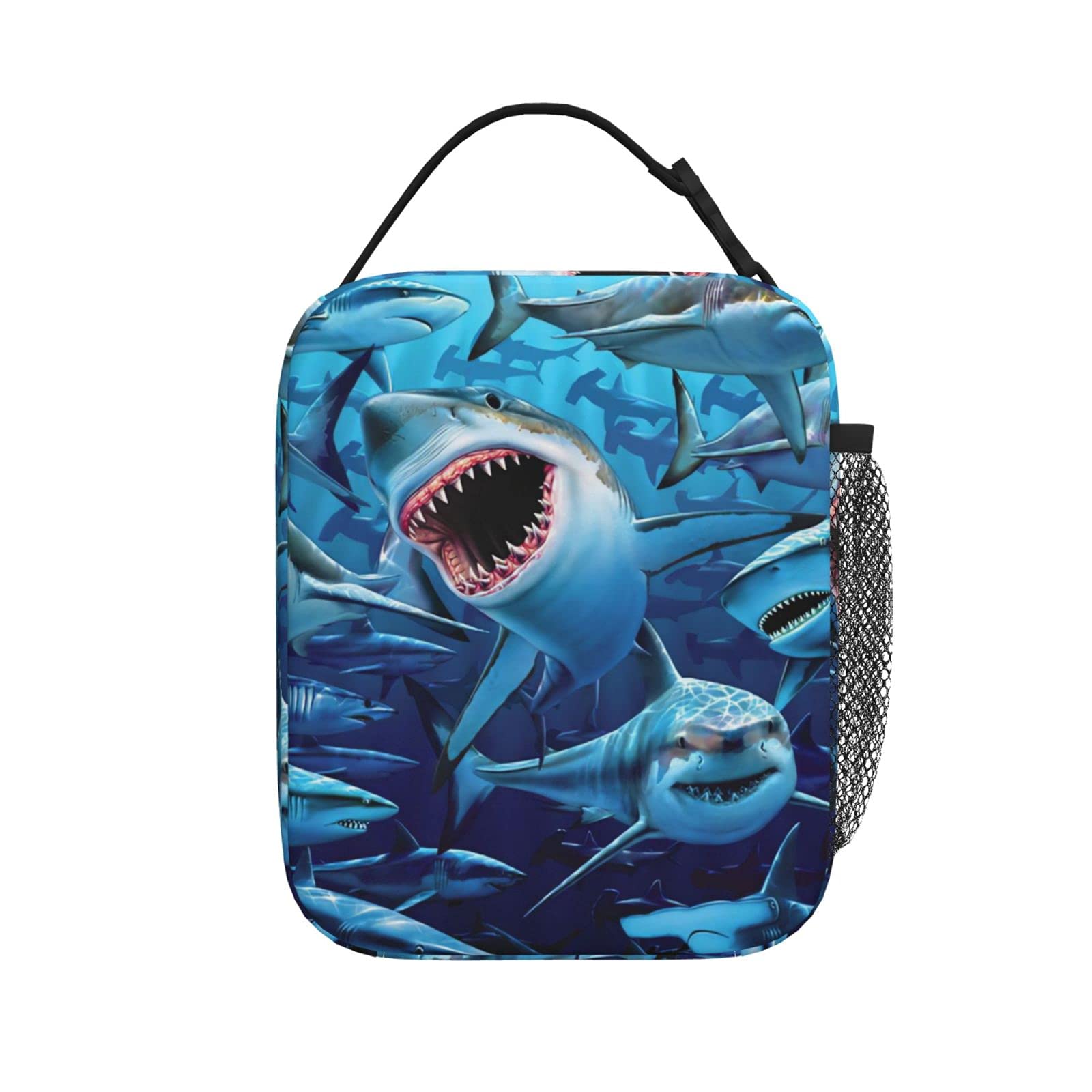 JASMODER Hungry Sharks Insulated Lunch Box Bag Portable Lunch Tote For Women Men And Kids