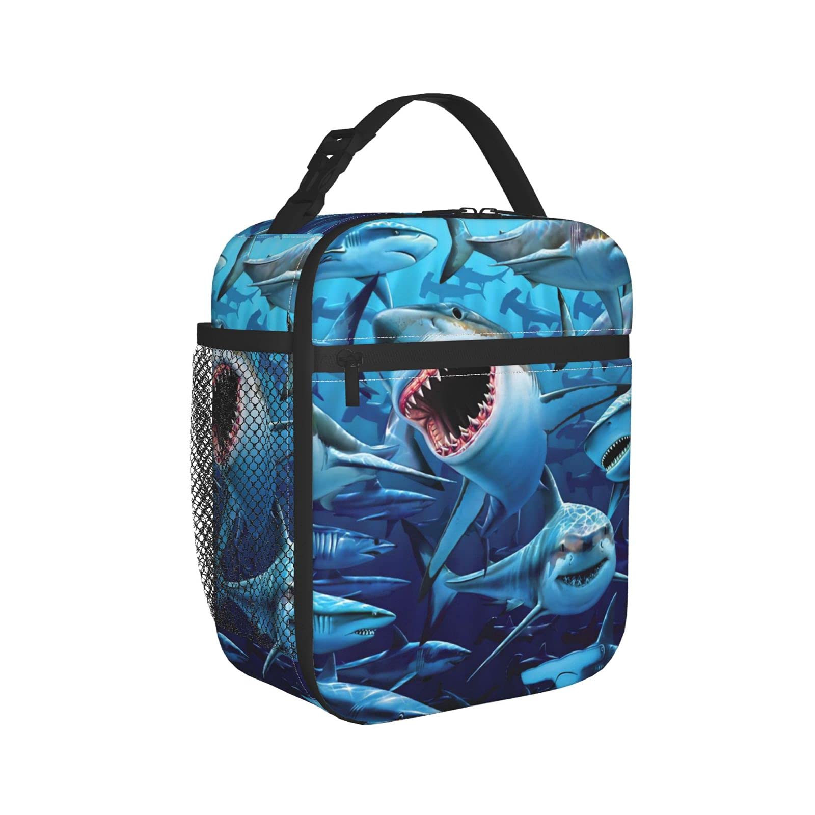 JASMODER Hungry Sharks Insulated Lunch Box Bag Portable Lunch Tote For Women Men And Kids