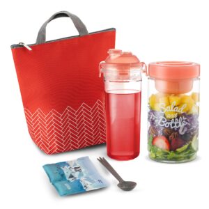 komax lunchmate insulated lunch bag set – thermal lunch box for women + salad container for lunch + fruit infuser water bottle + spoon & fork + ice packs for lunch bag (red)