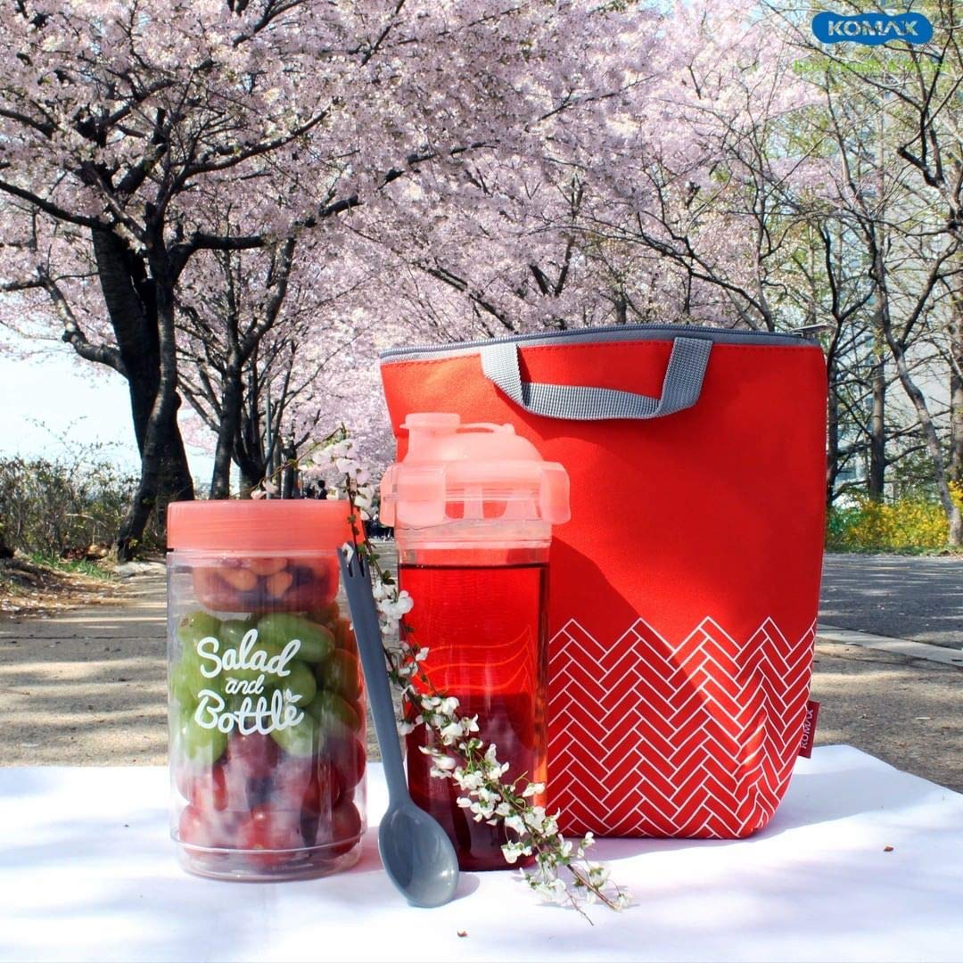 Komax Lunchmate Insulated Lunch Bag Set – Thermal Lunch Box for Women + Salad Container for Lunch + Fruit Infuser Water Bottle + Spoon & Fork + Ice Packs for Lunch Bag (Red)