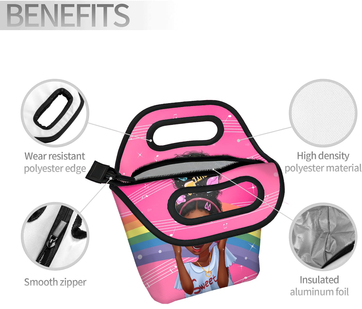 Lunch Bags For Black Women African American Lunch Box Afro Black Girl Lunch Tote Bag For Travel, Picnic, Work, School Reusable Insulated Cooler