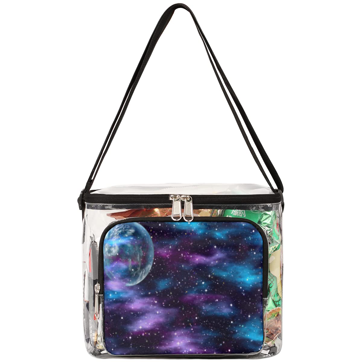 bisibuy Earth Space Star Clear Lunch Bag Stadium Approved PVC Plastic See Through Lunch box with Adjustable Strap for Sports Events Concerts Office