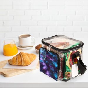 bisibuy Earth Space Star Clear Lunch Bag Stadium Approved PVC Plastic See Through Lunch box with Adjustable Strap for Sports Events Concerts Office