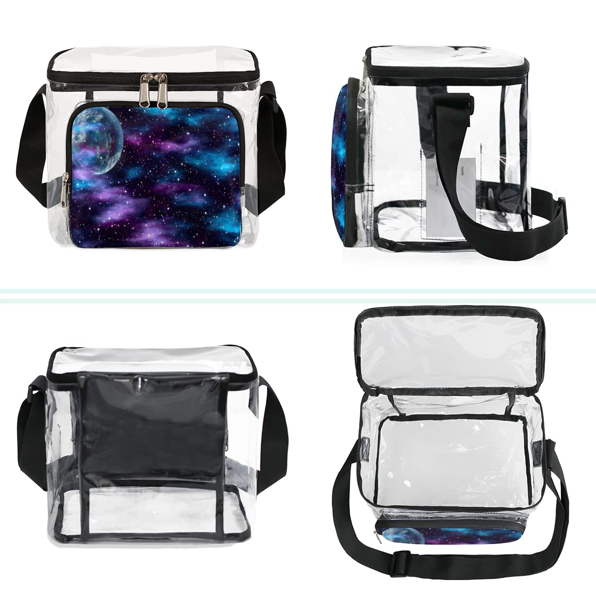 bisibuy Earth Space Star Clear Lunch Bag Stadium Approved PVC Plastic See Through Lunch box with Adjustable Strap for Sports Events Concerts Office