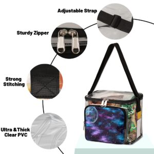 bisibuy Earth Space Star Clear Lunch Bag Stadium Approved PVC Plastic See Through Lunch box with Adjustable Strap for Sports Events Concerts Office