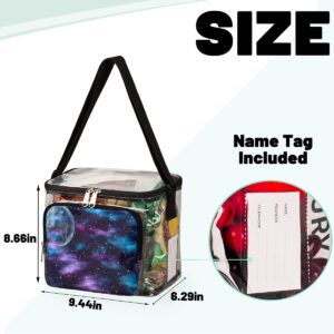 bisibuy Earth Space Star Clear Lunch Bag Stadium Approved PVC Plastic See Through Lunch box with Adjustable Strap for Sports Events Concerts Office