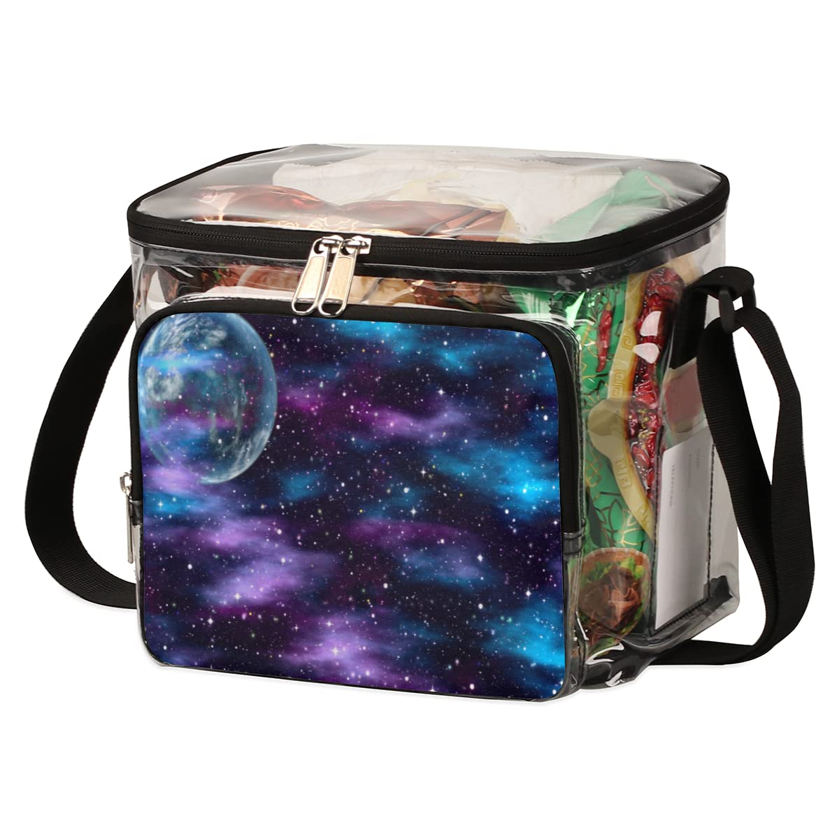 bisibuy Earth Space Star Clear Lunch Bag Stadium Approved PVC Plastic See Through Lunch box with Adjustable Strap for Sports Events Concerts Office