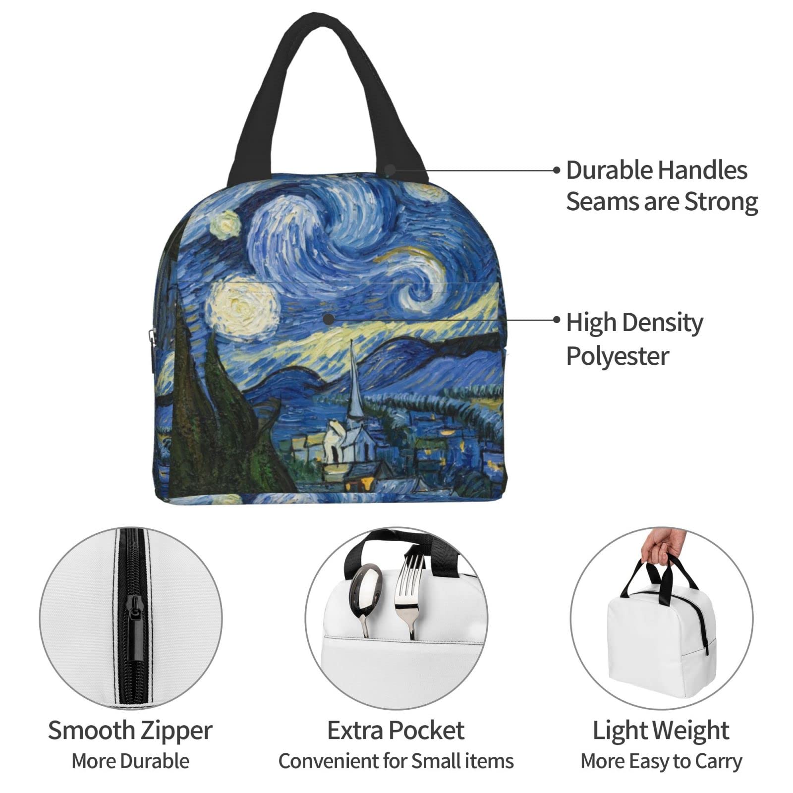 GURONTA Starry Night Lunch Bag for Women Blue Insulated Lunch Box Durable Waterproof Cooler Tote Bag for Work