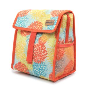 tracery 9 can lunch bag reusable multipal uses folding padded tote bag with zip closure (daisy)